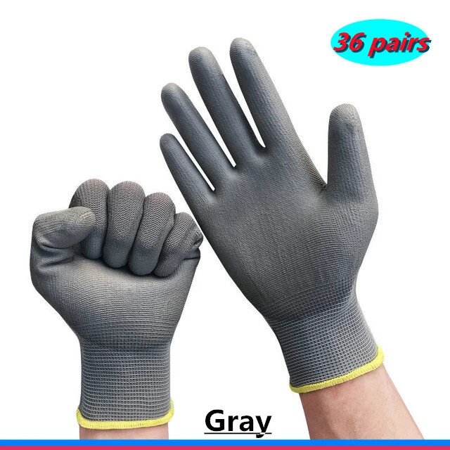 Рабочие перчатки Dolphin Protect полиуретановые черные/серые/белые Серый, Gray 36 pairs, XL