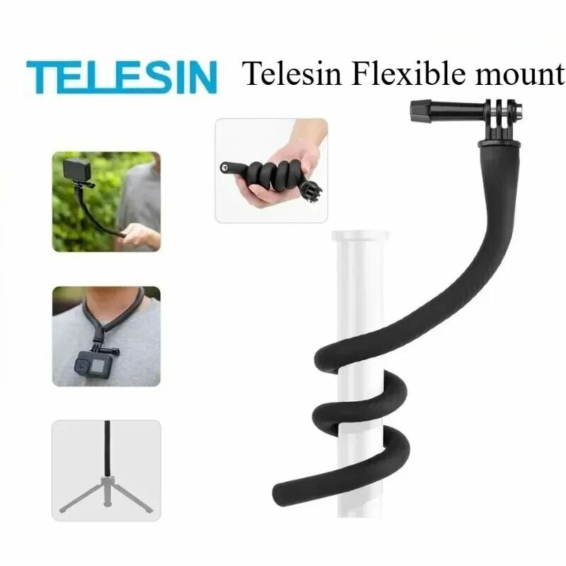 Гибкое крепление Telesin для экшн-камеры, держатель для камеры, гибкий штатив GoPro 13, Insta360, Action TE-FM-002, Flexible Bracket Mount Octopus Tripod+Phone Holder Clip Stand