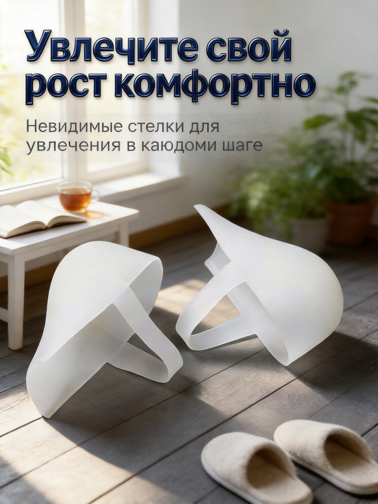 Стельки для увеличения роста, силиконовые белые с выбором высоты 2,5/3,5/4,5 см для комфортной и незаметной корректировки