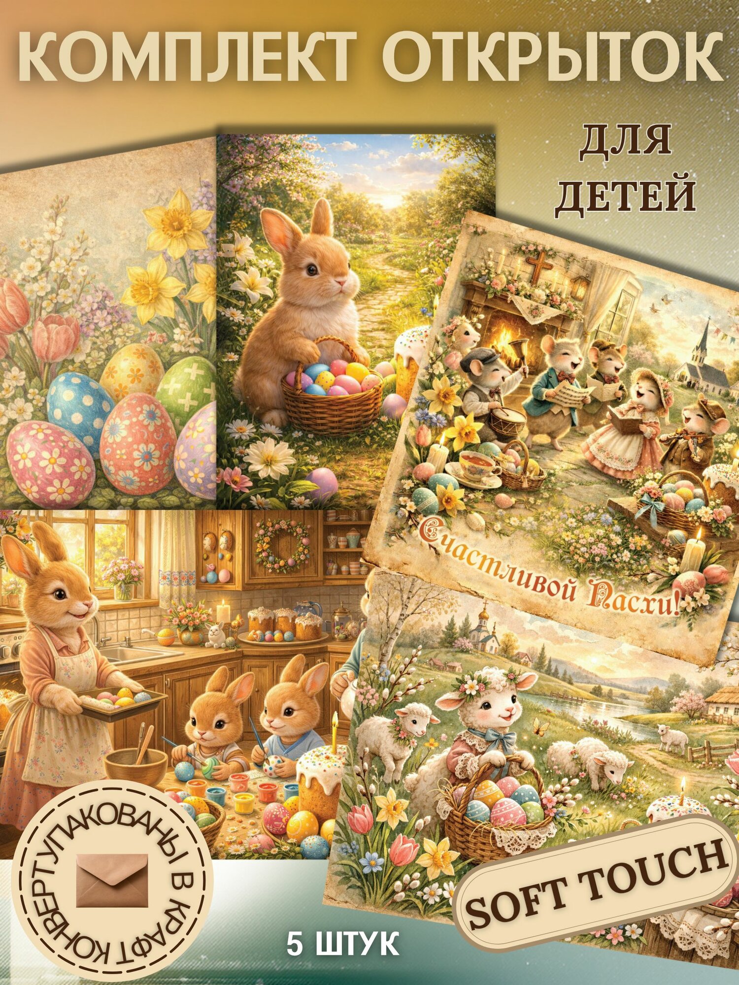 Комплект пасхальных открыток (Для детей) 5шт.