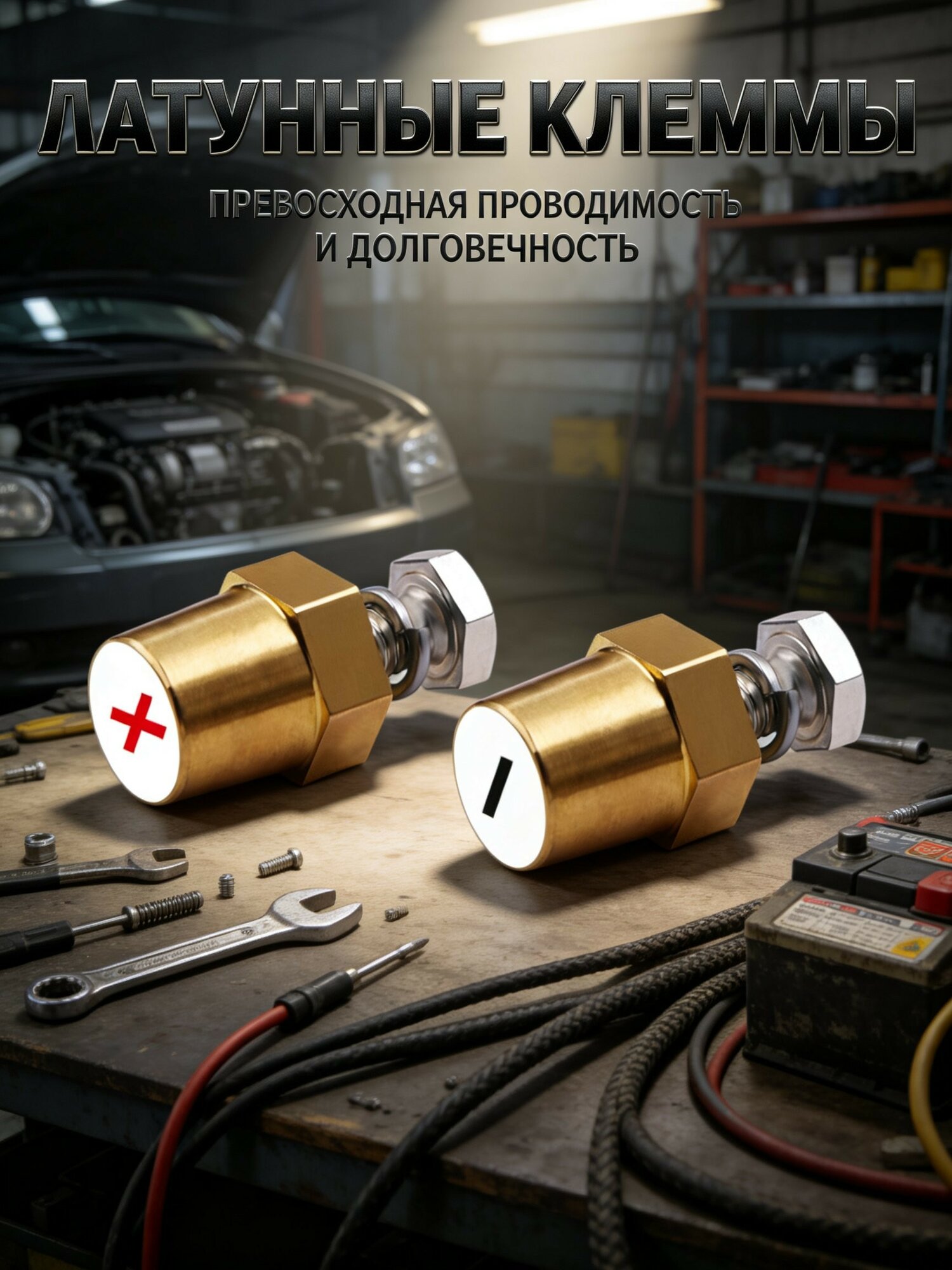 Латунный соединитель клемм аккумулятора, резьбовой зажим для проводов 12В и 24В комплект 2 шт