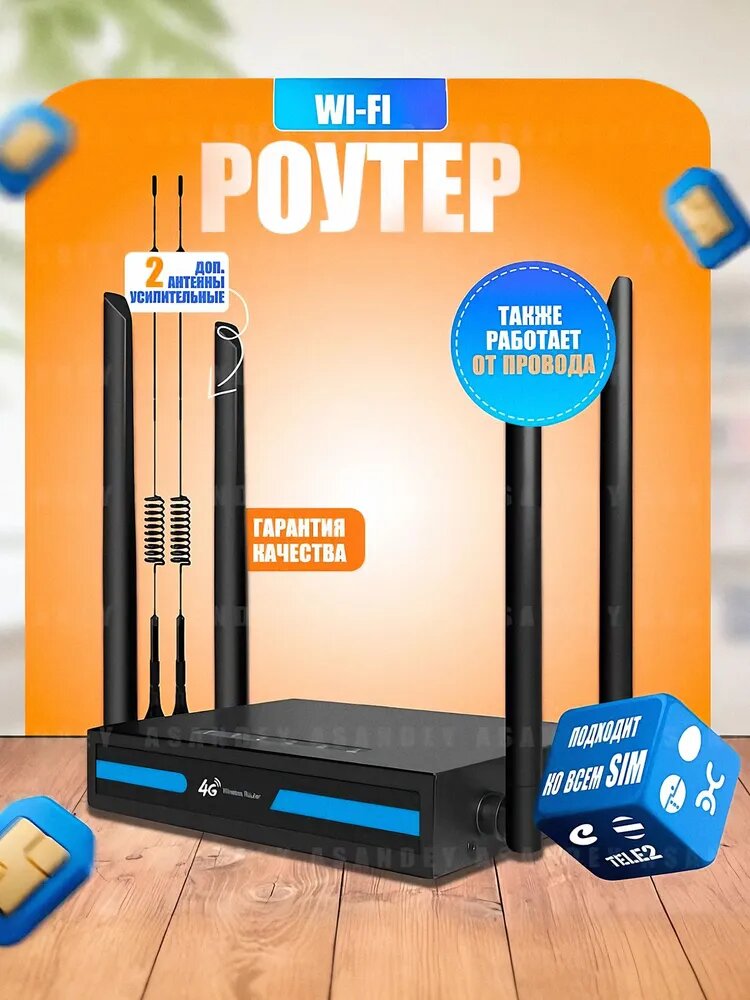 Роутер wifi с сим картой 4G LTE с внешними выносными антеннами ED126