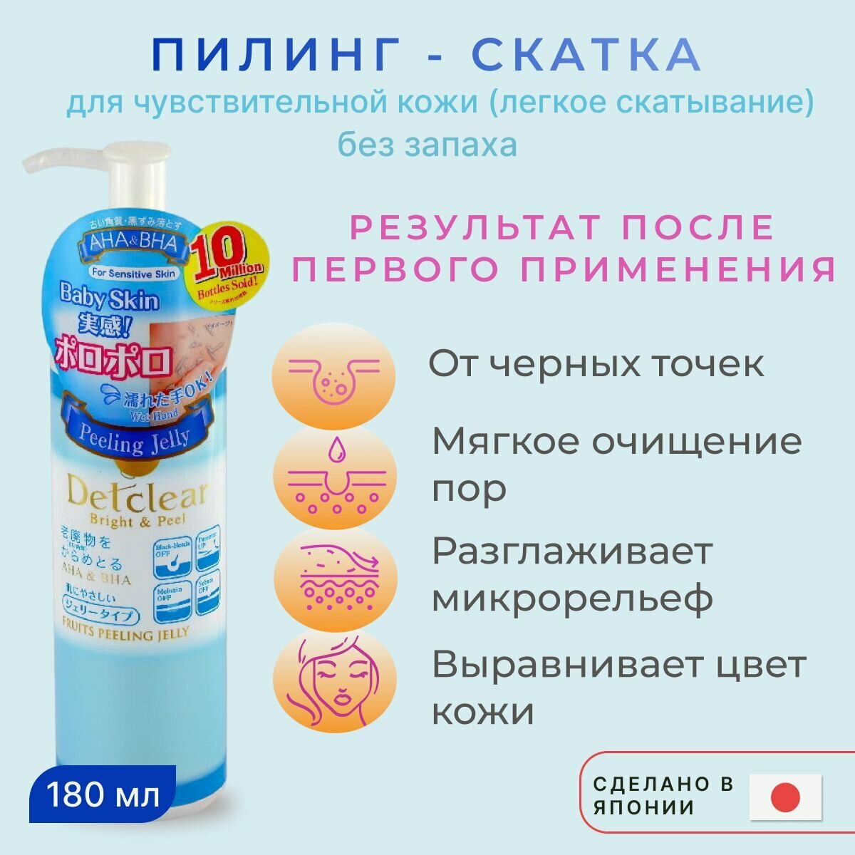MEISHOKU Очищающий пилинг - гель / скатка с AHA и BHA для лица и тела, без аромата, с эффектом легкого скатывания, 180 мл, арт. 226106