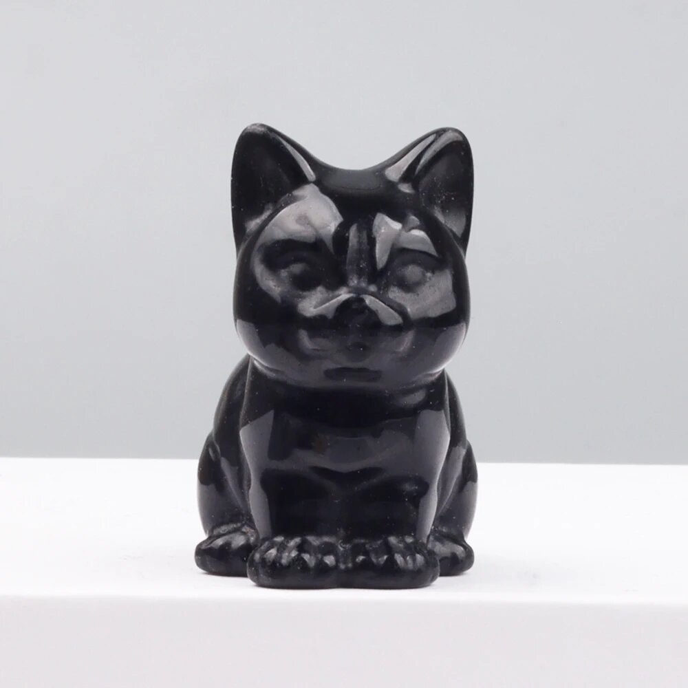 Фигурка кошки из обсидиана, черный