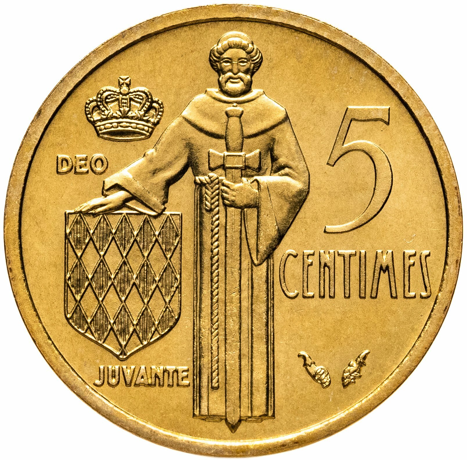 Монако 5 сантимов 1976, Никель, в сохранности BUNC