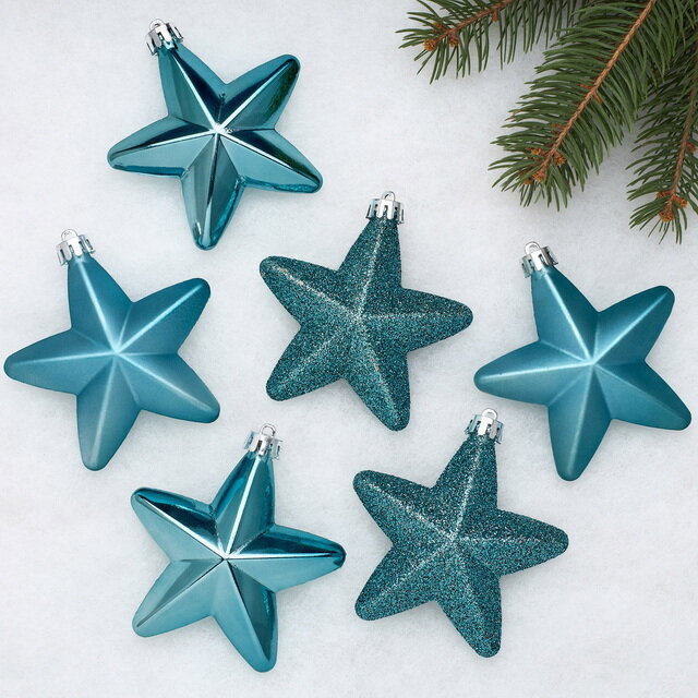 Набор елочных игрушек Звезды 8 см folk blue, 6 шт, Winter Deco, 027965