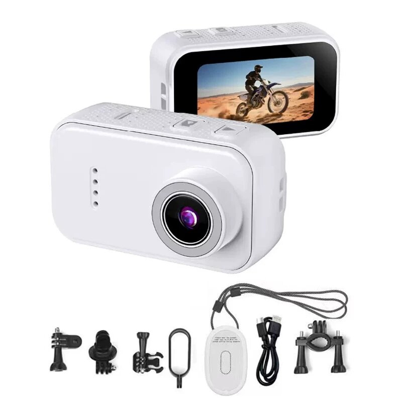HD Action Camera с креплением на грудь, картой памяти 16 ГБ для велоспорта, влогинга, открытых мест - Белый