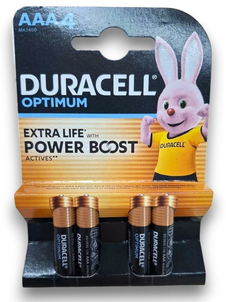 Батарейка Duracell LR03/AAA Alkaline Optimum MX2400 BL4 , 4шт.