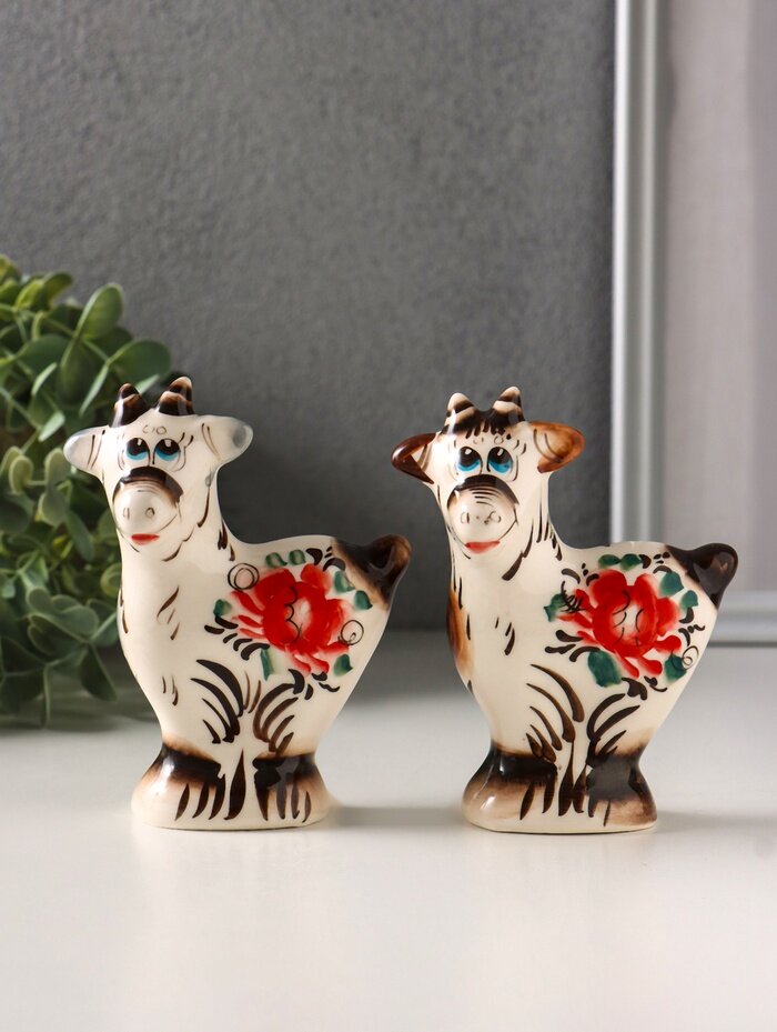 Фигурка фарфор «Козёл Кузя», 11.5 см, гжель цветная, микс