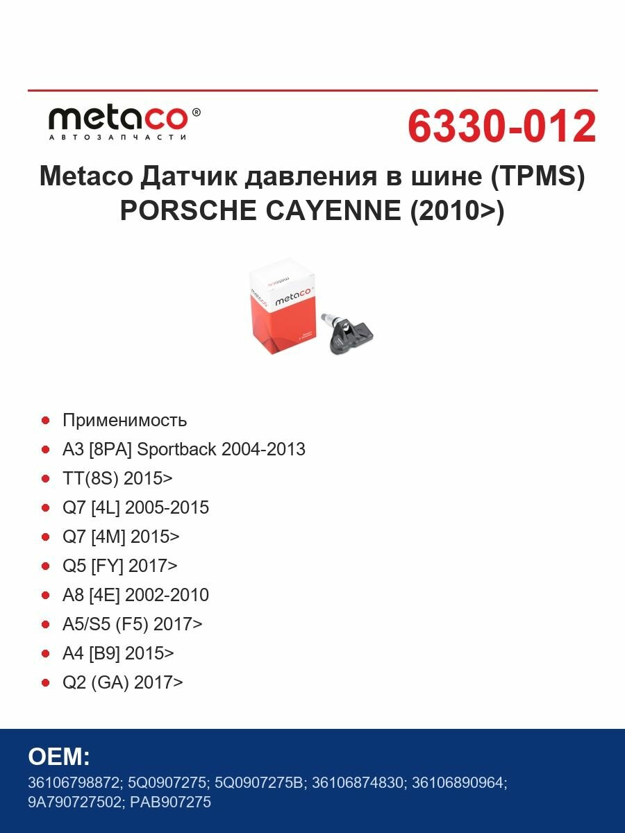 Metaco Датчик давления в шине (TPMS) PORSCHE CAYENNE (2010>)
