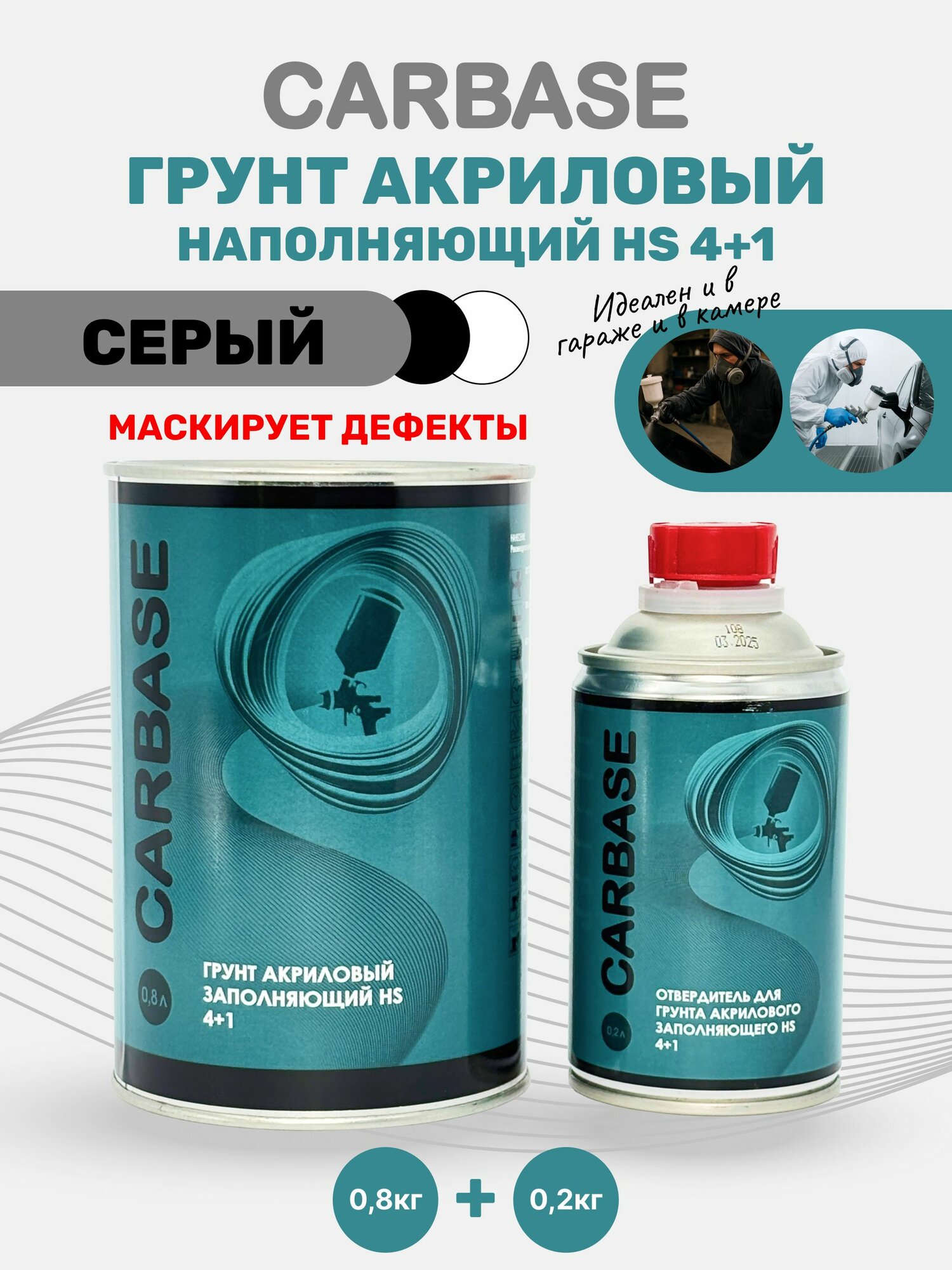 Грунт акриловый автомобильный, Серый 4+1 HS (0,8л) + Отвердитель для грунта (0,2л)