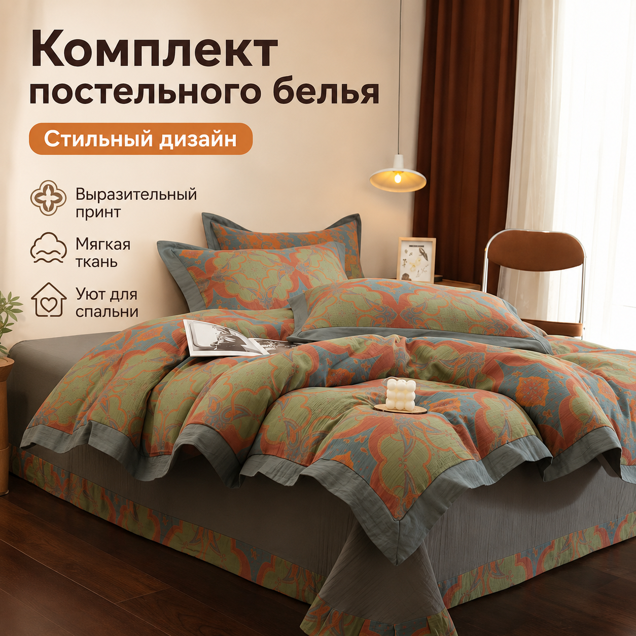Винтажный лакшериКомплект постельного белья 4 предмета, размер простыни 1,8/2,0 м, для одеяла 220х240 см