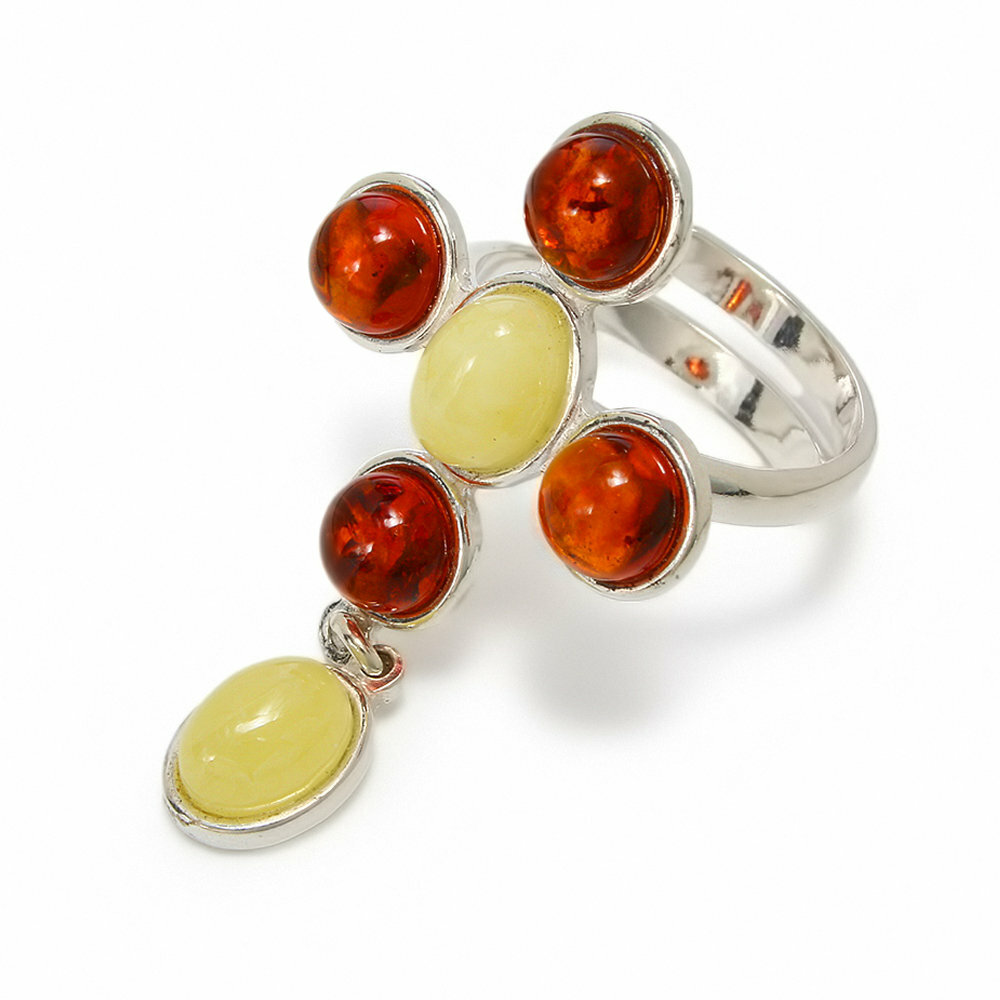 Кольцо, серебро, 925 проба, родирование, янтарь