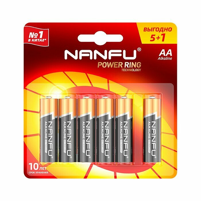 Батарейки Nanfu щелочные, AA, 6 шт (5+1B AA)