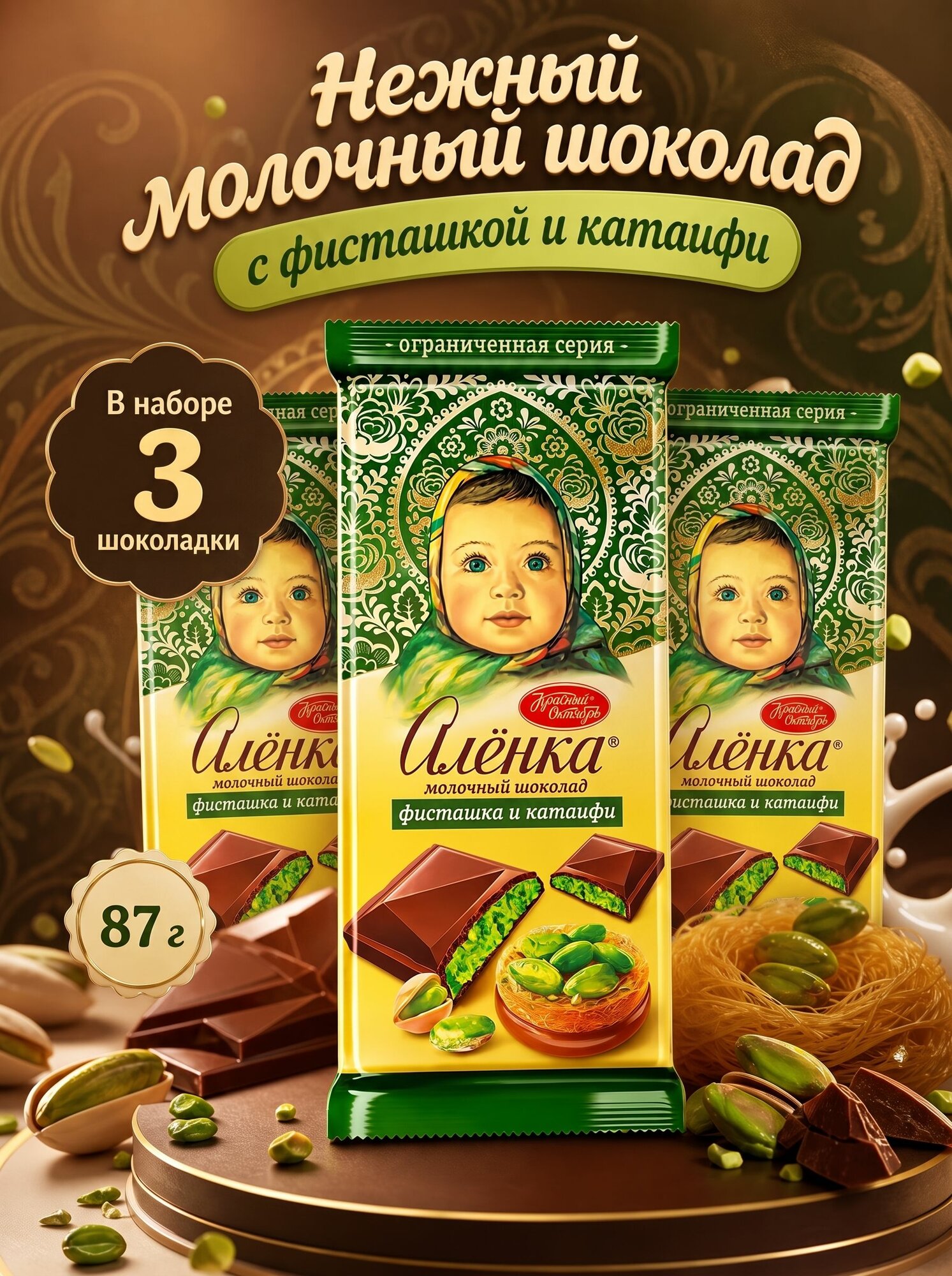 Шоколад Алёнка , фисташка и катаифи
