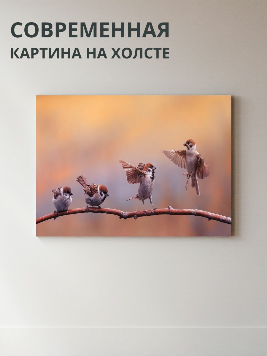 Картина на холсте Птицы на ветке 70x50 см