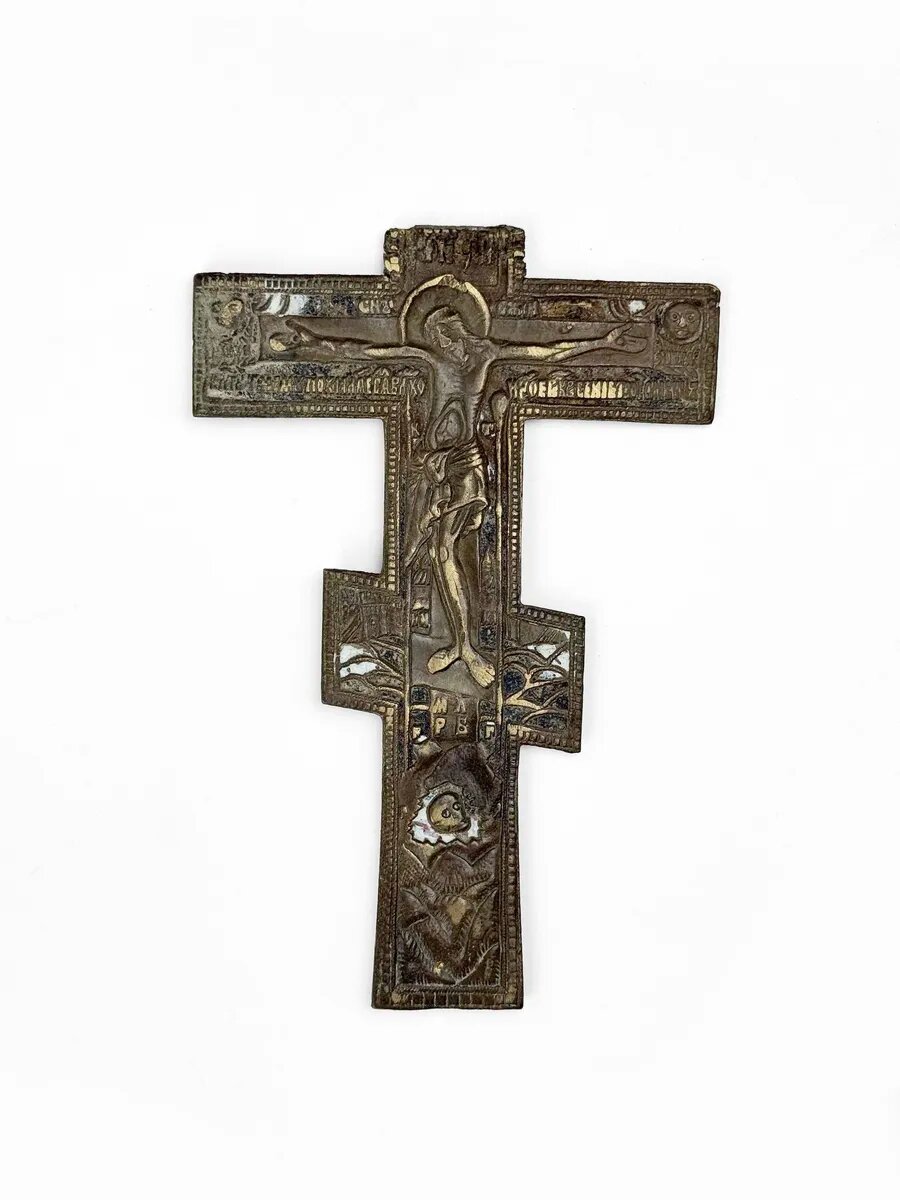 Крест киотный "Распятие Христово", медь, литье, 1850-1890