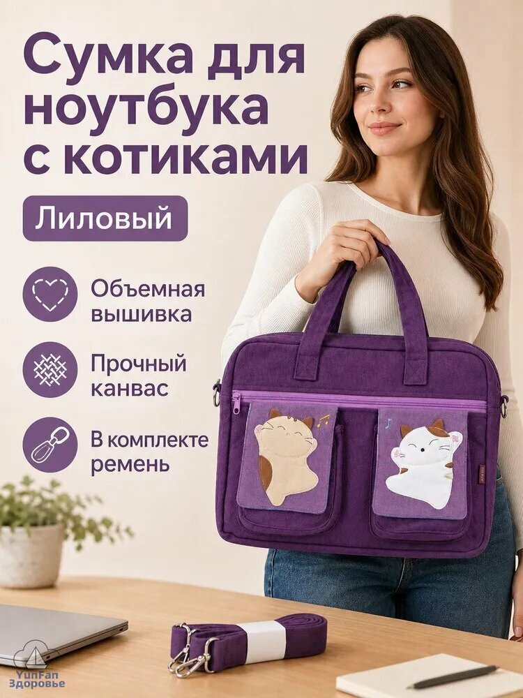 Сумка для ноутбука 13.3-15.6 дюймов, вместительная женская сумка, мультяшный дизайн, подходит для транспортировки портативной техники