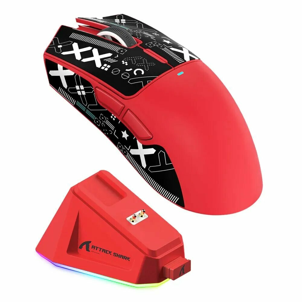 ATTACK SHARK Игровая мышь беспроводная Беспроводная игровая мышь ATTACK SHARK X11 с зарядной док-станцией, красный