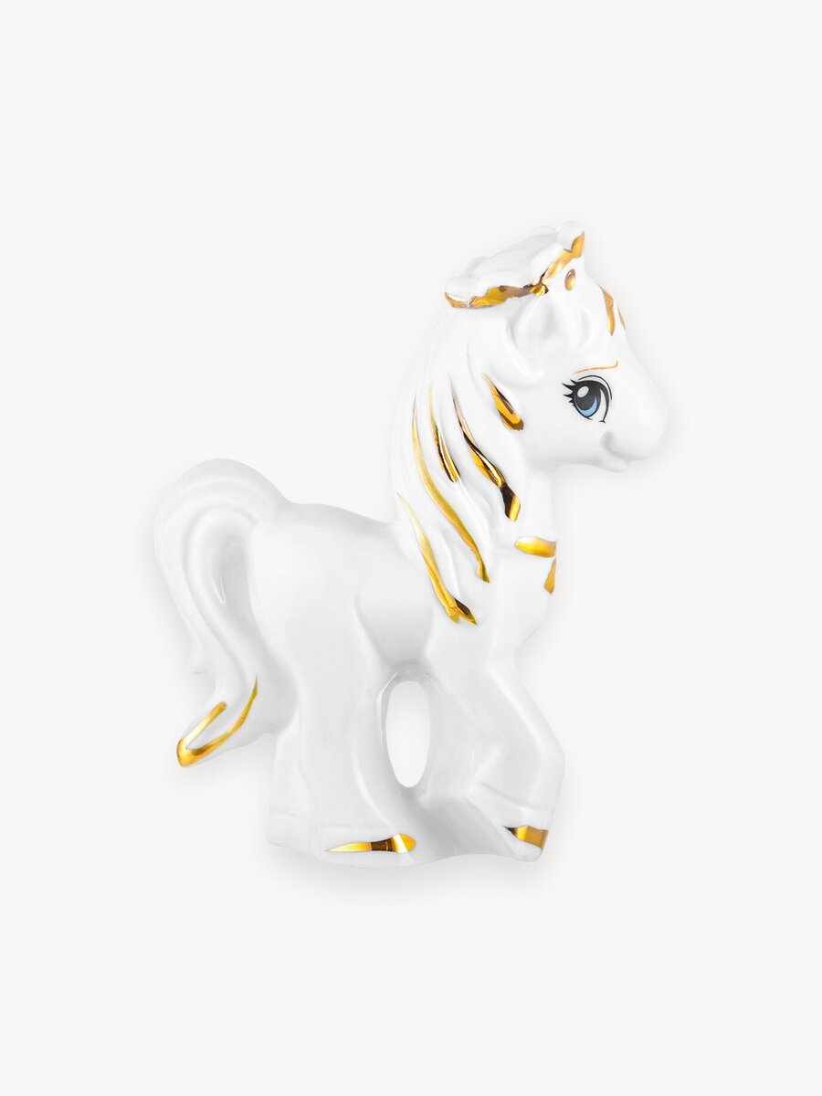 Фигурка декоративная 7х2,5х8,5 см Elan Gallery Пони с короной белая с золотом, фарфор