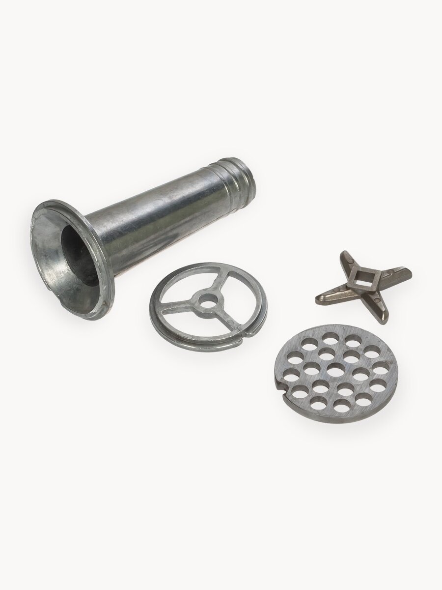 Комплект для мясорубки - Решетка с ножом и насадка металлическая для изготовления колбасы