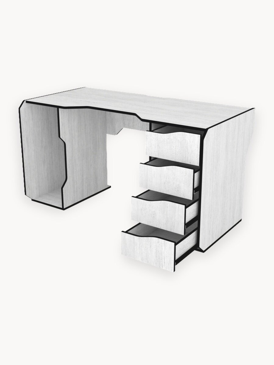 Стол компьютерный игровой большой стол Frezka "SPACE MOON", ЛДСП, серый/белый, 140х75х70 см с тумбой