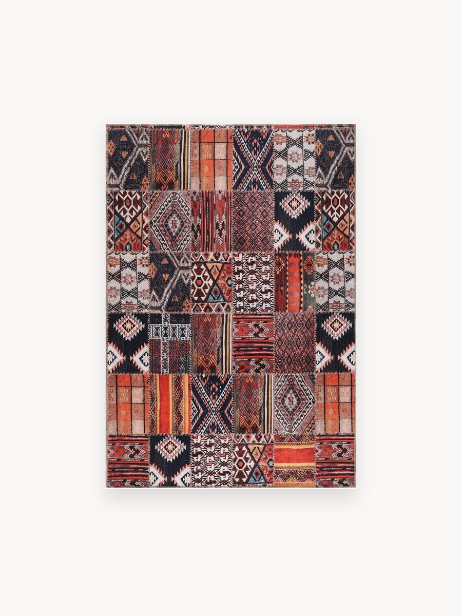 Ковер DivaHome , безворсовый 2.0 X 2.9м, прямоугольный, хлопок, пэчворк, бежевый/коричневый