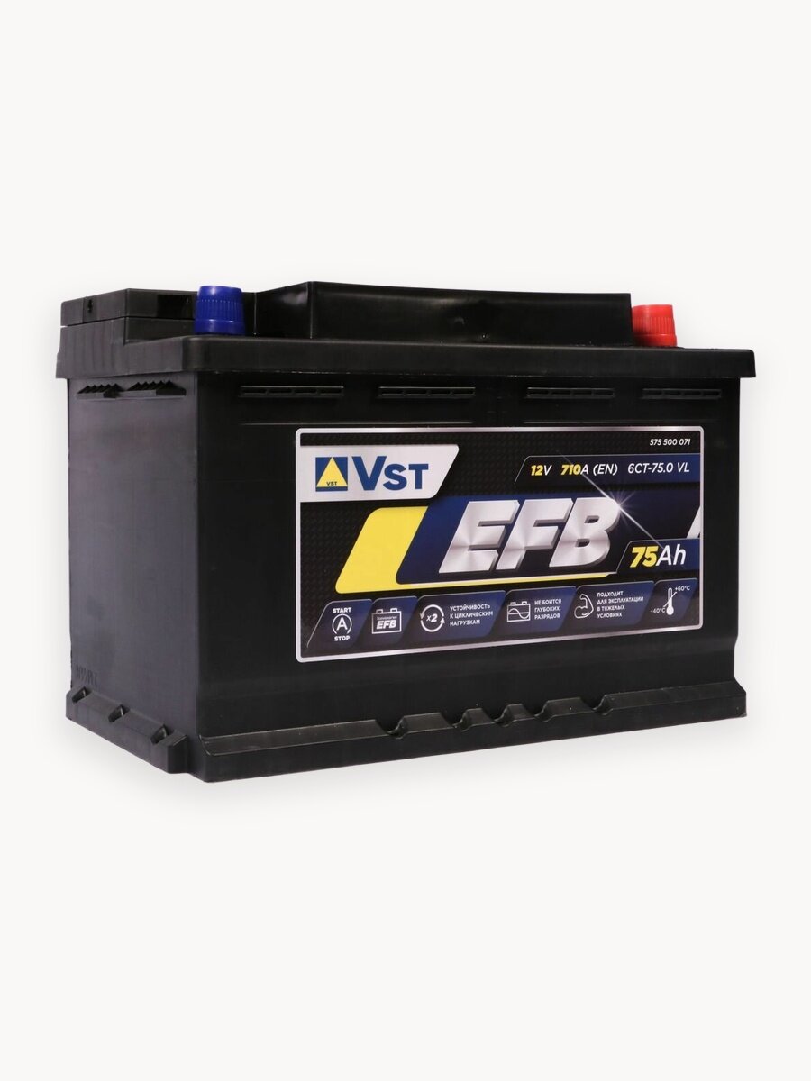Аккумулятор для VW Skoda Jeep и других марок VST (Varta) EFB 75Ач 75Ah 710А обратная полярность (-/+) L3 278х175х190
