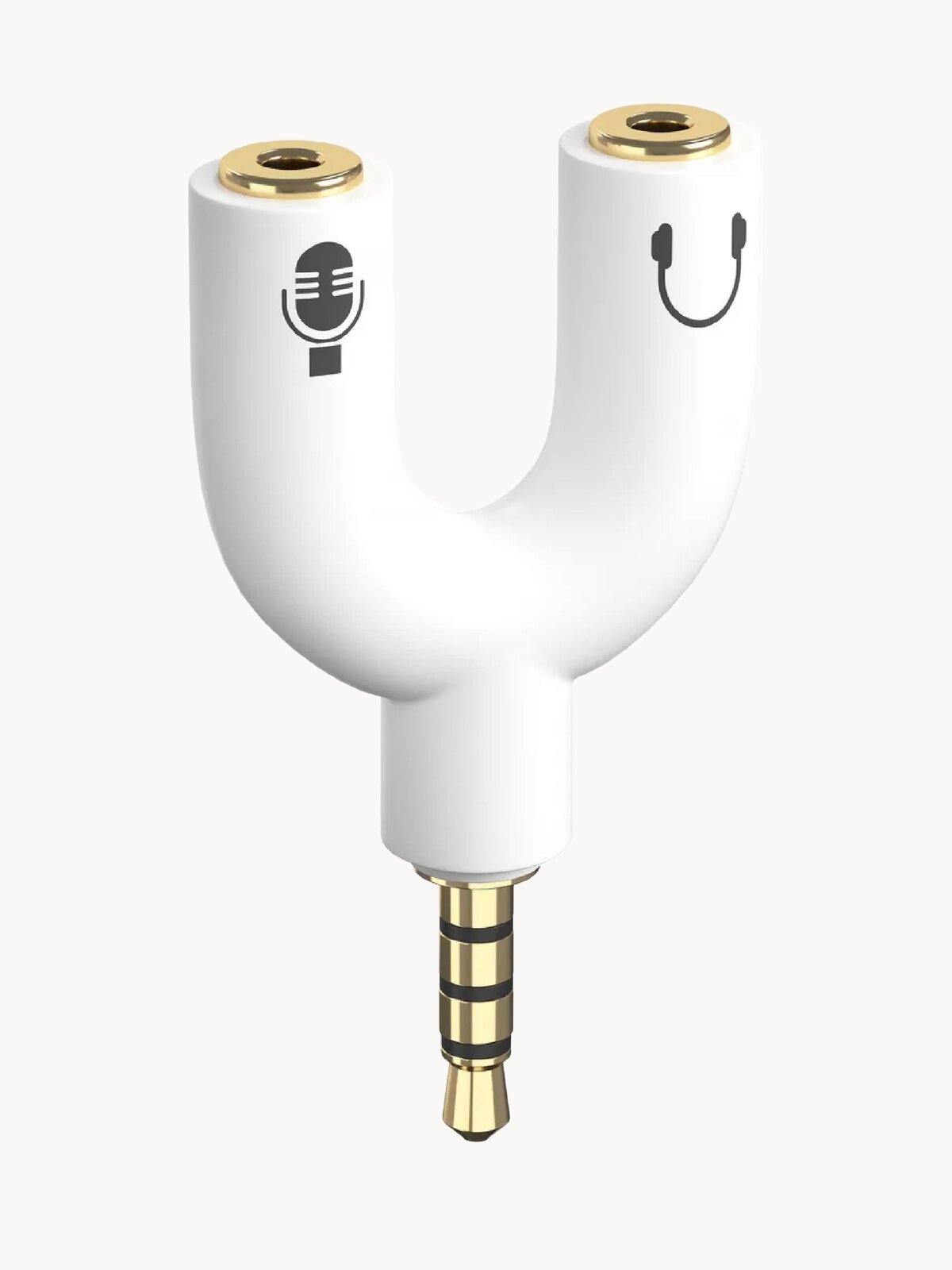 Переходник разветвитель AUX на 2 AUX / Сплиттер для наушников и микрофона / Штекер U-образный Mini Jack Мини джек 3.5 мм / White Белый