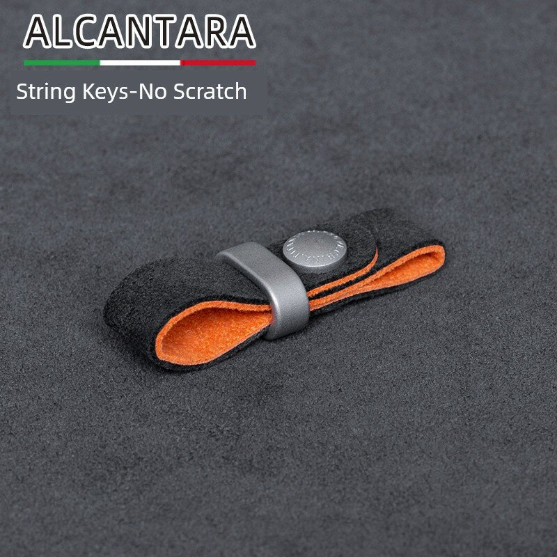 Кожаный ремешок для ключей ALCANTARA, оранжево-черный дизайн, без кольца - высококачественный автоаксессуар