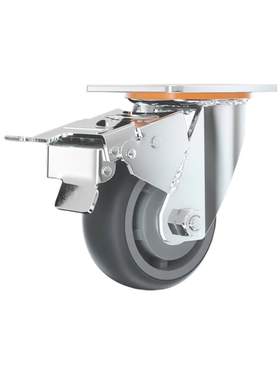 Колесо поворотное 100мм с тормозом, тихое, противоскользящее