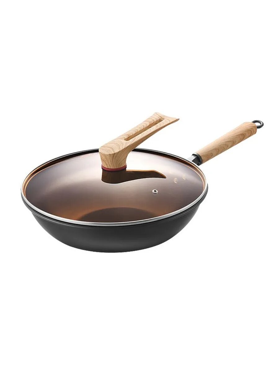 Вок Kangbahe 32см, черный, без покрытия, чугунный