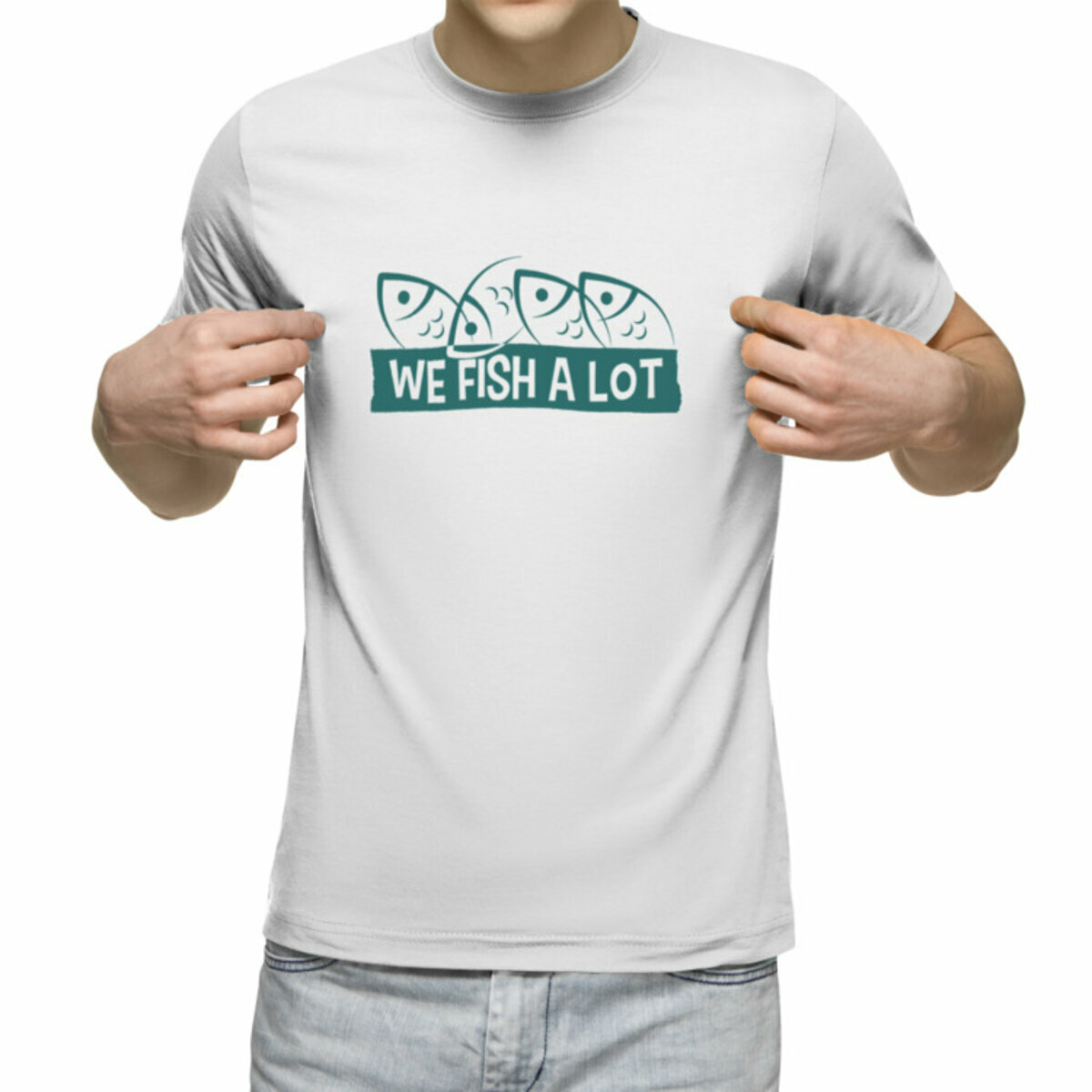 Мужская футболка «Большая рыбалка» (белый, XL)