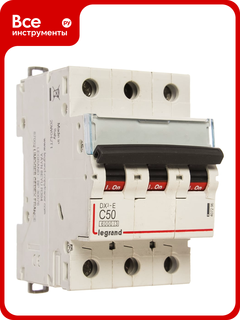 Автоматический выключатель Legrand DX³-E 6000 6 кА тип характеристики C 3П 230/400 В~ 50 А 3 модуля
