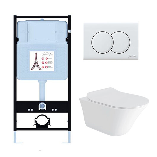 Унитаз подвесной Jacob Delafon Vive E28079RU-0 безободковый, с инсталляцией, с крышкой микролифт, белый/кнопка глянцевая белая