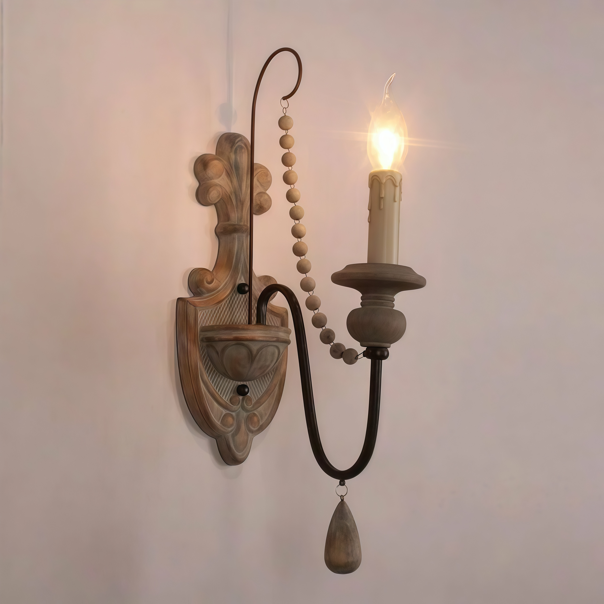 Бра Clear Lighting, E14, мощность 40Вт, механическое управление, Одиночная головка, ретро-деревянный цвет