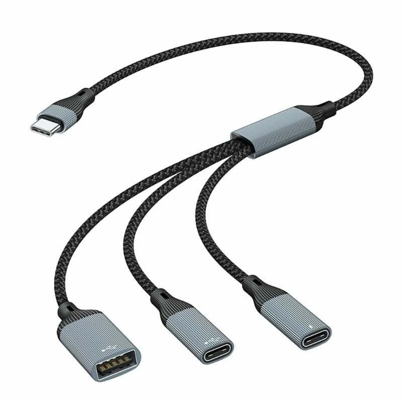 (1 шт.) Разветвитель Type C поддерживает зарядку мощностью 60 Вт-2 USB Type C и 1 USB-разъем