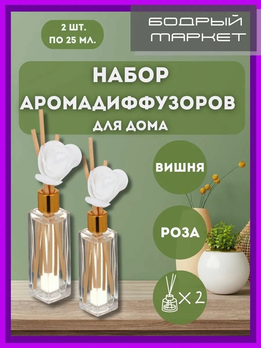 Набор диффузоров для дома Вишня+Роза 2 шт. по 25 мл.