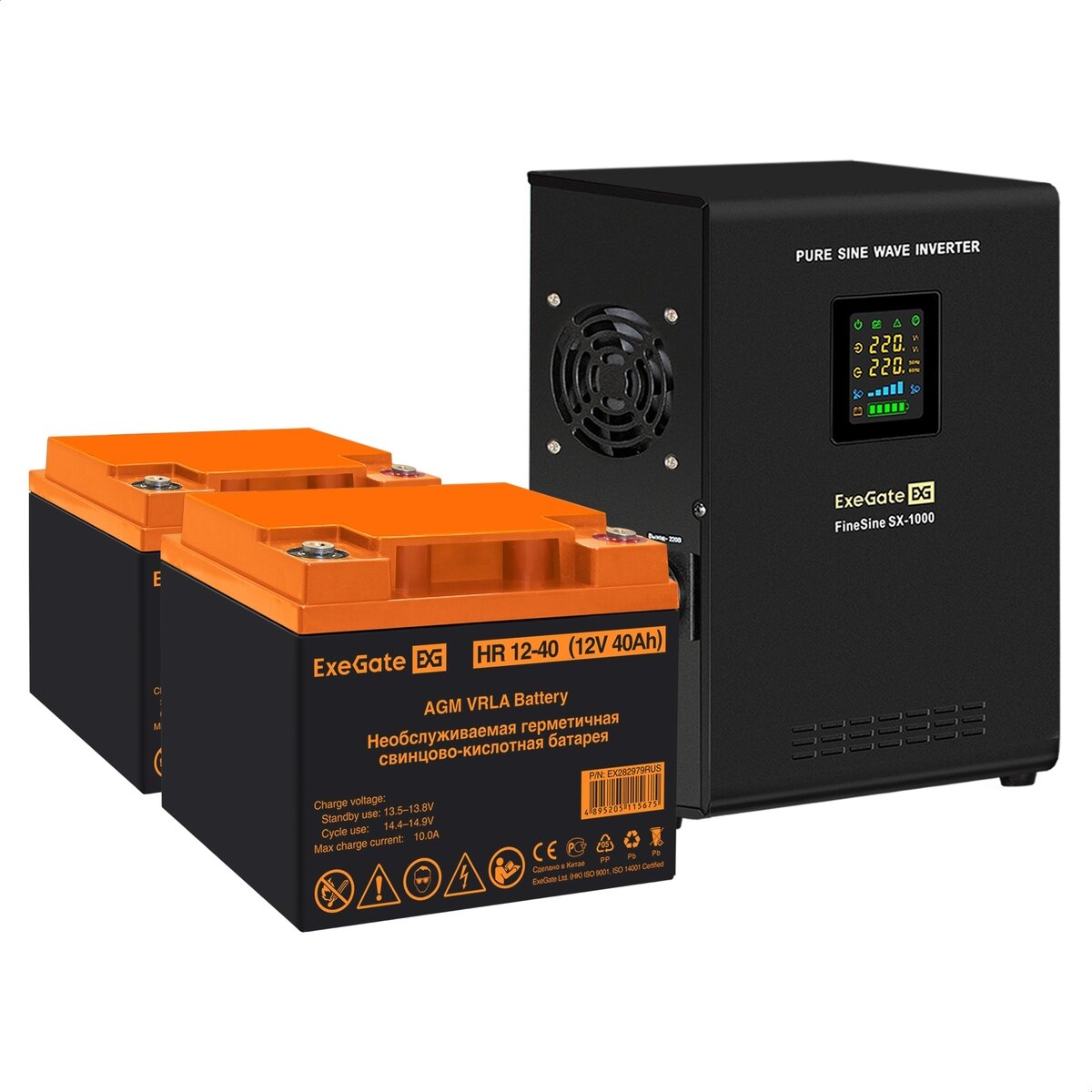 Комплект ИБП EX296544RUS (EX295997RUS + батарея 40Aч EX282979RUS 1шт) 1000VA/600W, цветной LCD-дисплей