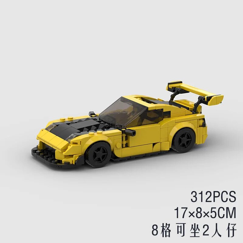 Желтый гоночный автомобиль из блоков, 312 деталей, 17x8x5см