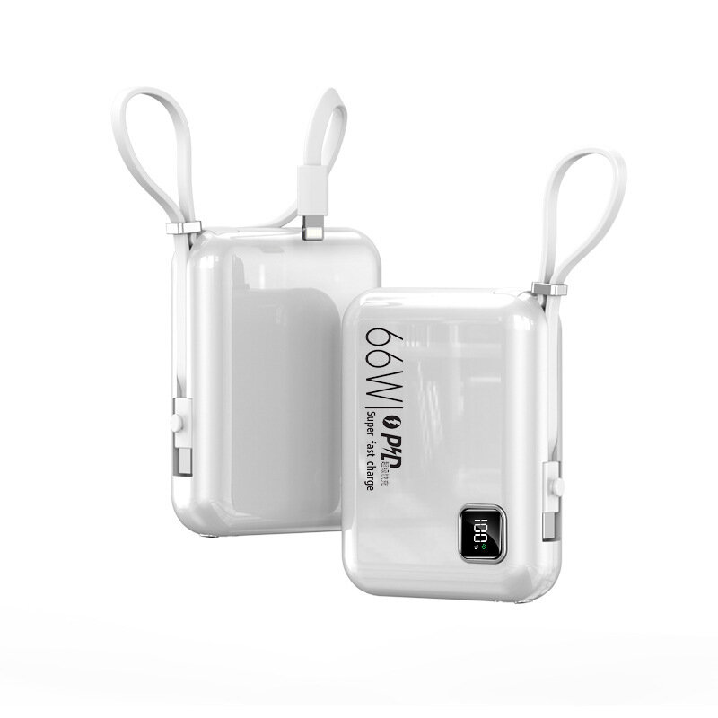 Оптовая продажа мини-пауэрбанка на 20000 мАч со встроенным кабелем, компактный и портативный, супербыстрая зарядка 66 Вт, портативный источник питания для совместного использования.