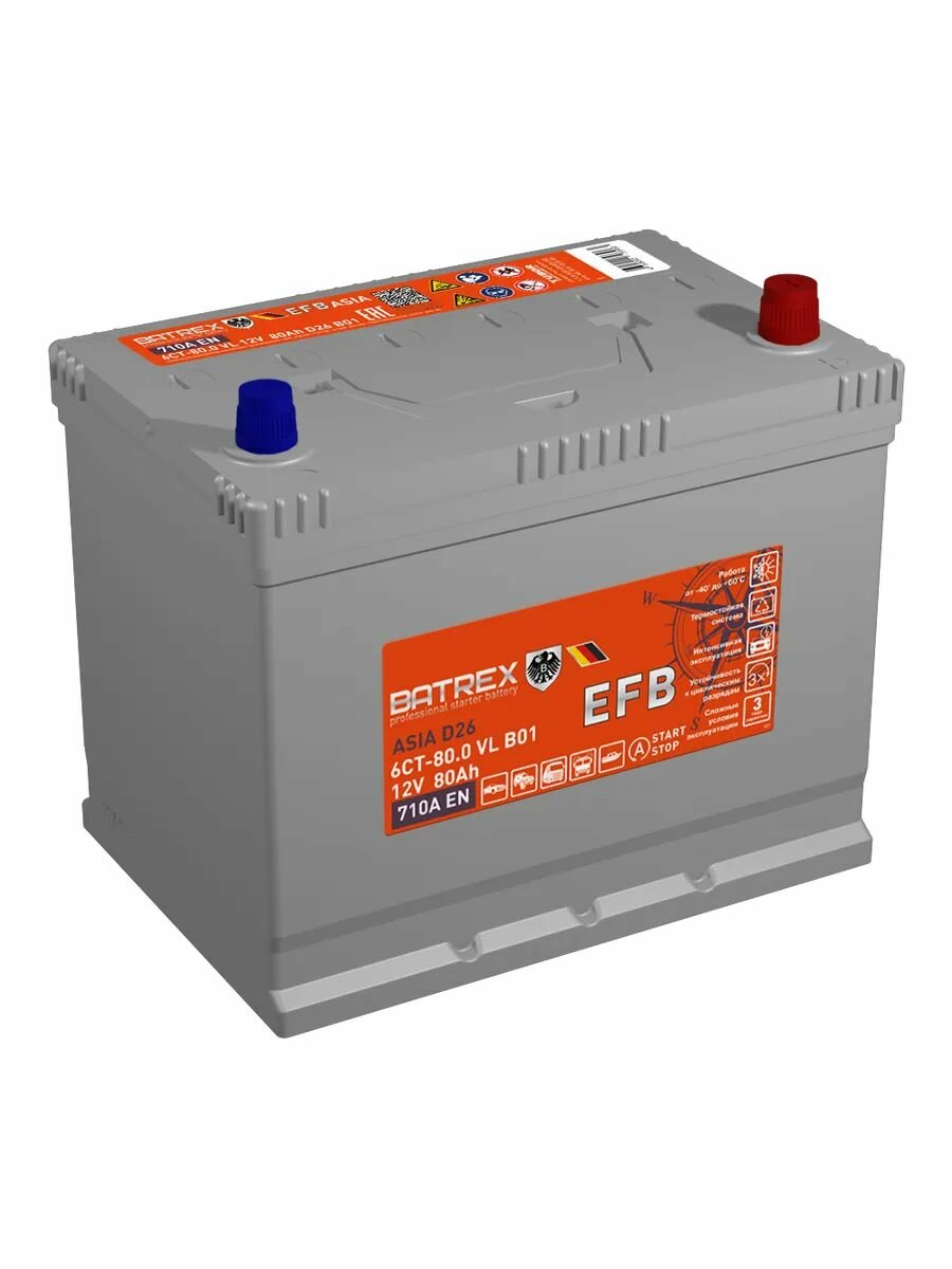 BATREX ASIA EFB 6СТ-80 Ah 710A 258х175х223 обр