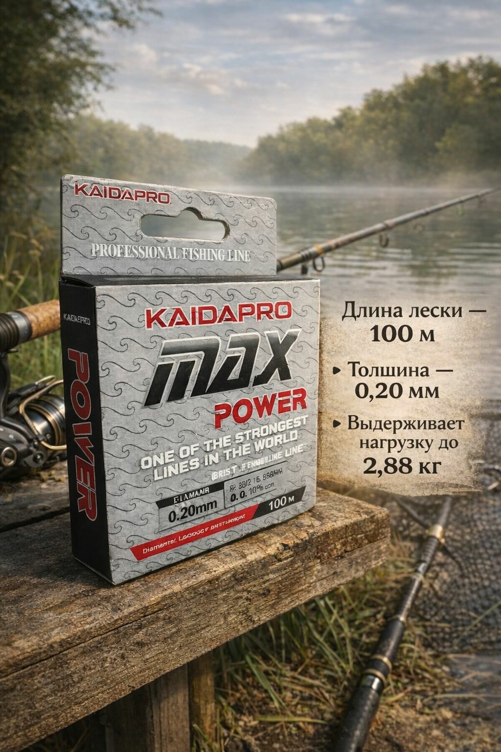 Леска KAIDA PRO MAX Power 0.20 мм, 100 м, до 2.88 кг прочная мононить для рыбалки — фото 1