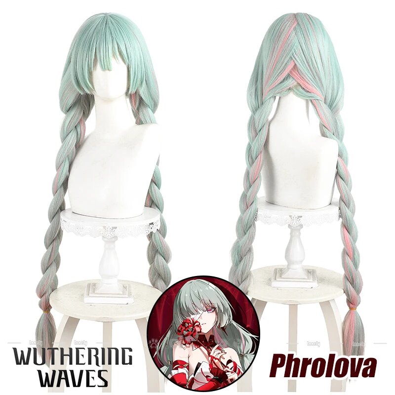 Wuthering Waves Phrolova Косплей Парик Голубой Зеленый Розовый Длинные Двойные Косы Волосы Термостойкие Парики Для Женщин Девочек Fractsidus Party