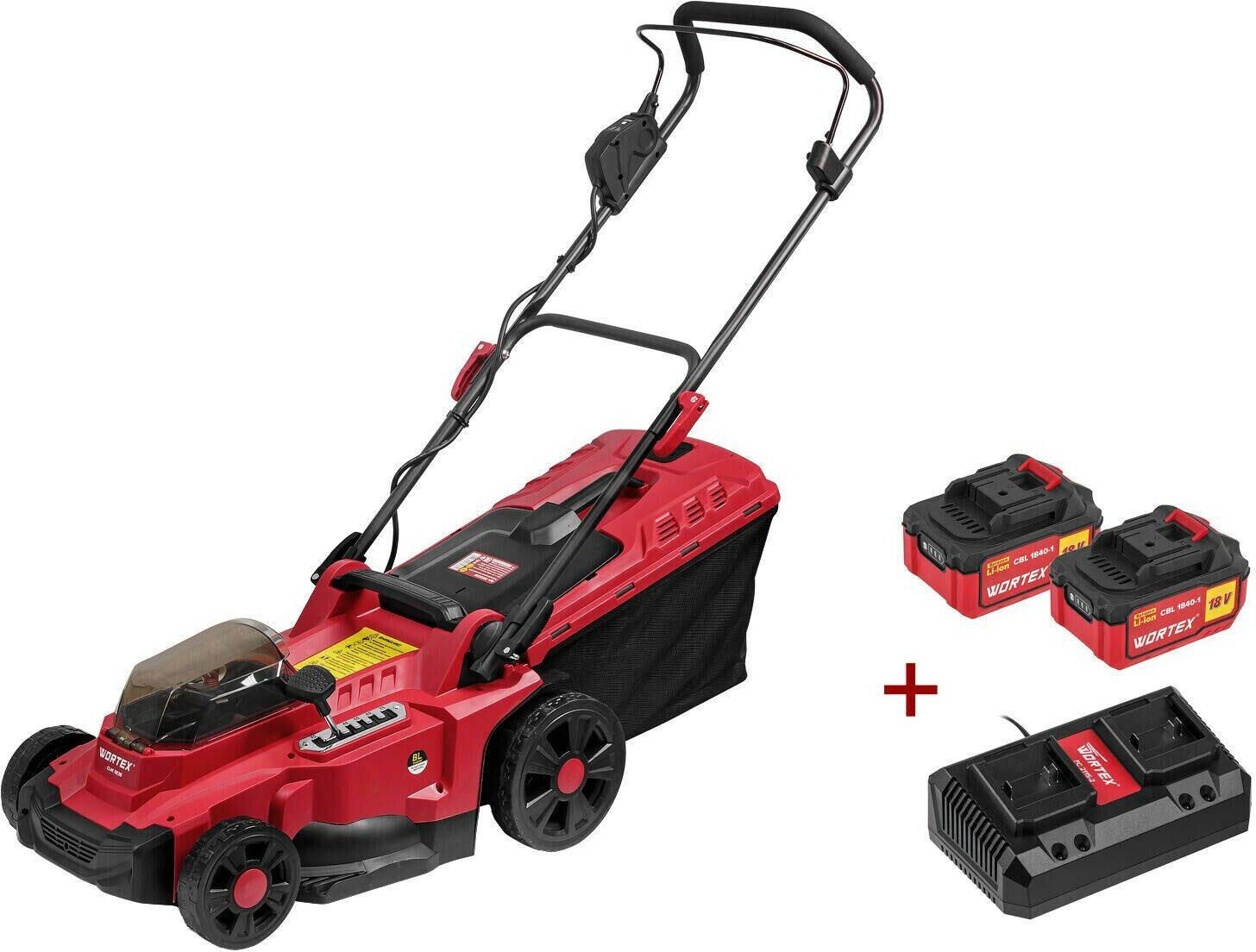 Газонокосилка аккумуляторная WORTEX CLM 3836 XLT SET, травосборник 35л, с 2 АКБ и ЗУ, мульчирование