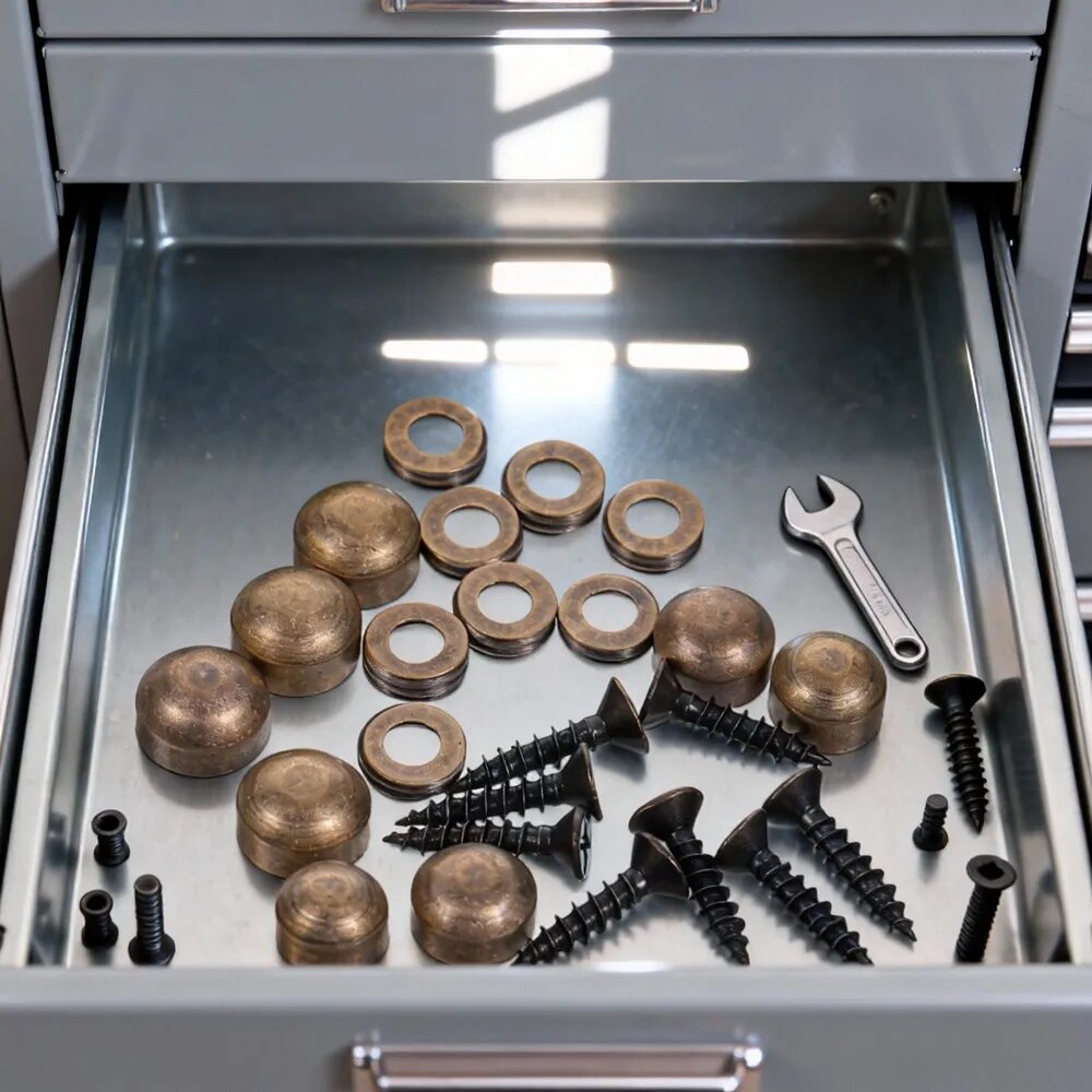 Набор декоративных латунных саморезов с крышками для крепления зеркал и декора