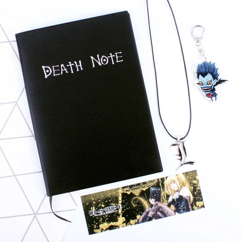 Блокнот Death Note в стиле аниме с подвеской и брелком, черный, для записей