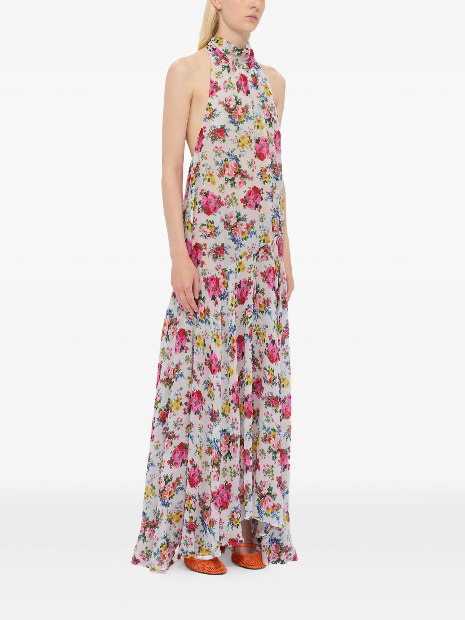 Платье MSGM Floral-pattern maxi dress, размер 42, белый — фото 1
