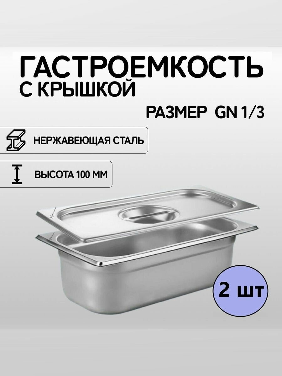 Гастроемкость GN 1/3 100 мм с крышкой, набор 2 шт, нержавеющая сталь