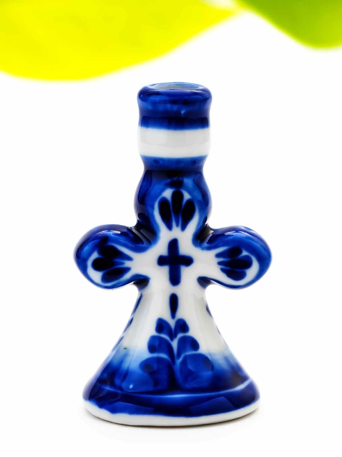 Фигурка коллекционная - Подсвечник, Гжель, Фарфор, 7,5 см